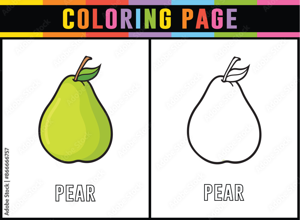 Vector de Stock Pear coloring page for kid. Preschool educational fun ...
