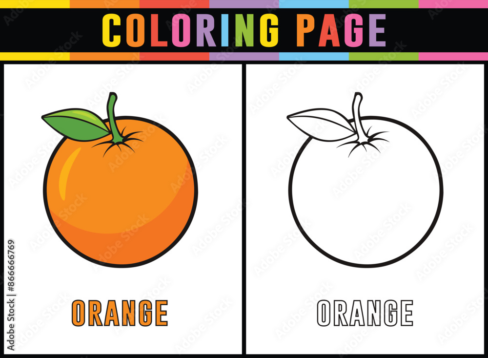 Orange coloring page for kid. Preschool educational fun activity ...