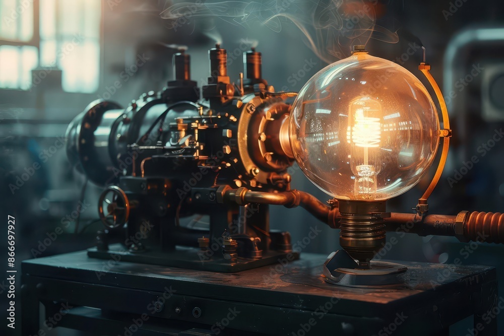 steampunkinspired innovation concept vintage steam engine with modern ...