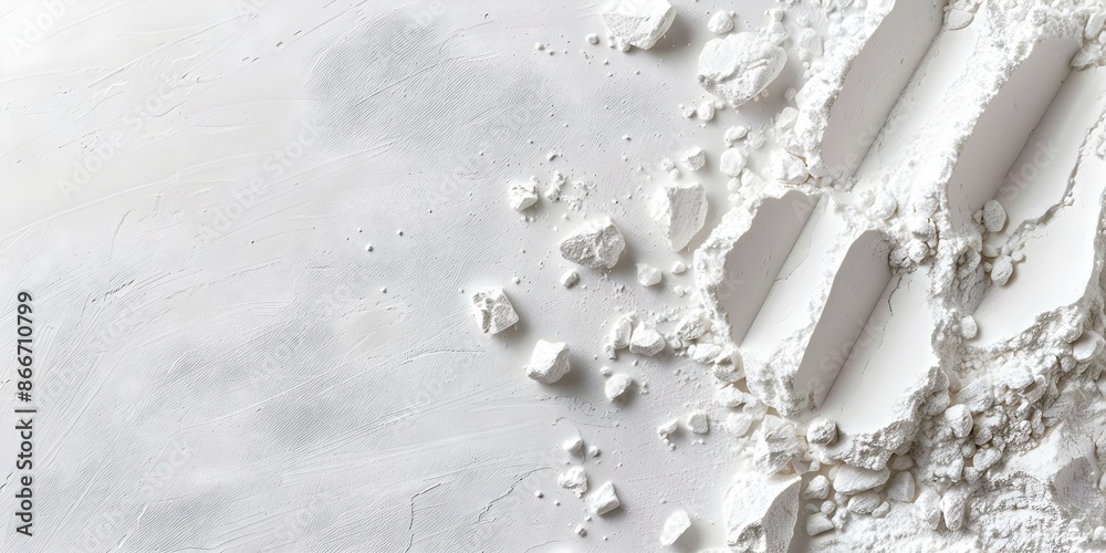Isolated white gypsum powder also known as calcium sulfate or plaster ...