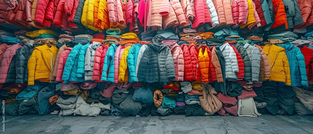 Stack of worn garments showing impact of fast fashion and textile ...