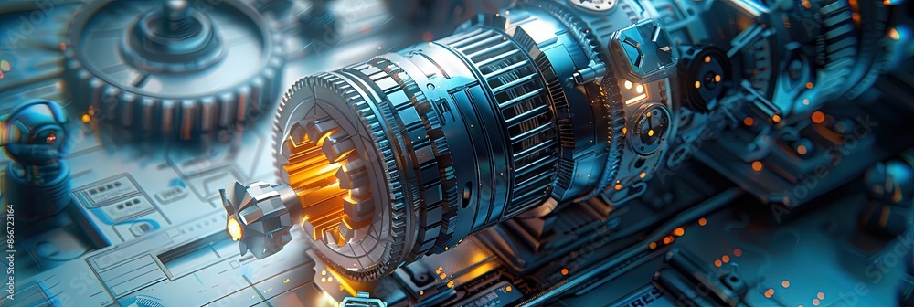mechanical engineering concept with schematics and machinery Stock ...