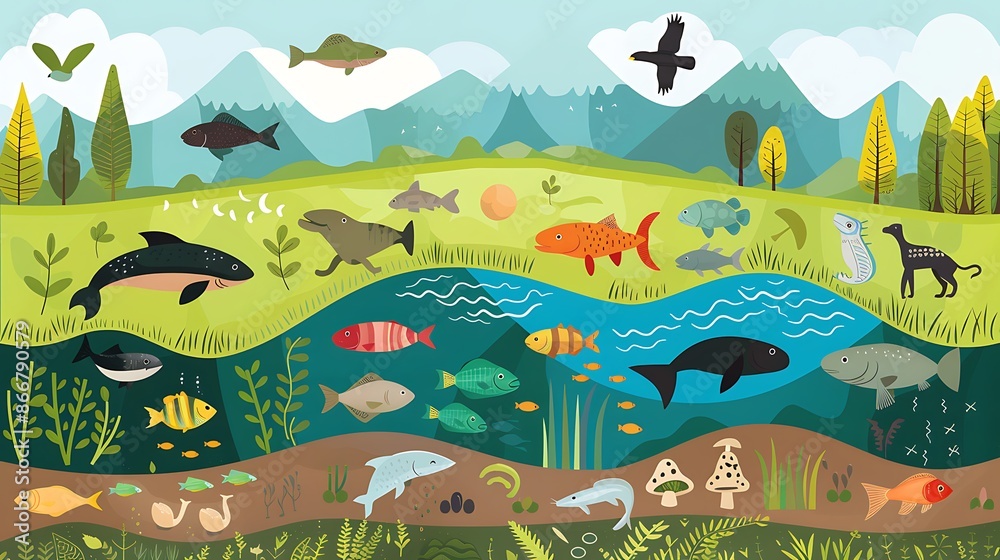 Infographic on Food Webs illustrating energy flow and trophic levels in ...