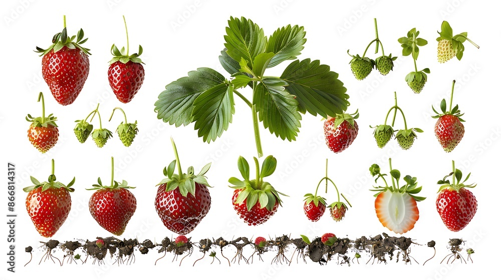 Visual aid on the Strawberry Fragaria ananassa illustrating its spring ...