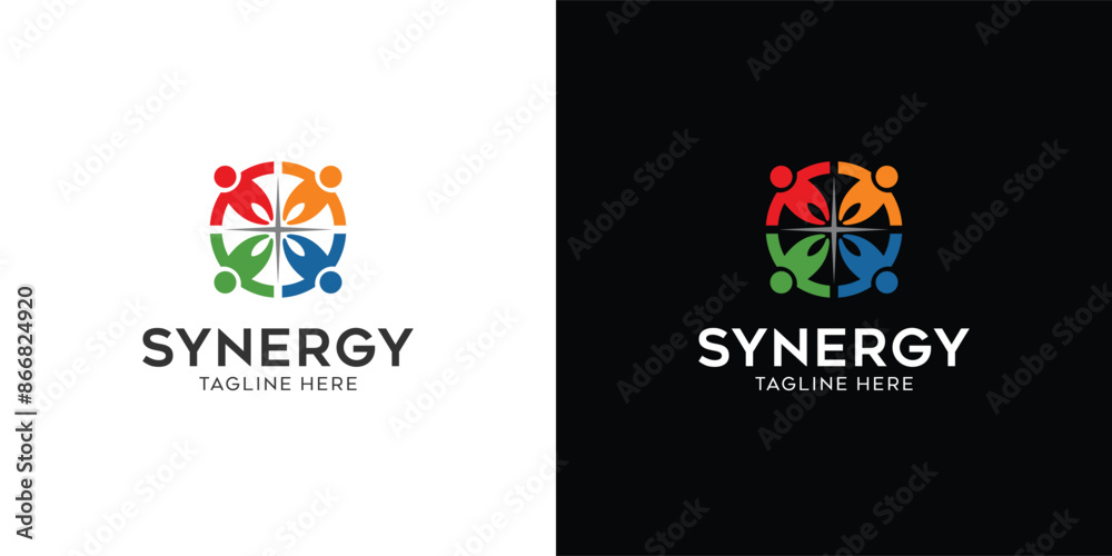 Synergy logo, concept of two or more entities working together ...