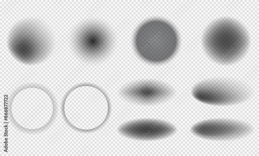 Set of realistic shadows with soft edges. Vector round shadow effect on ...