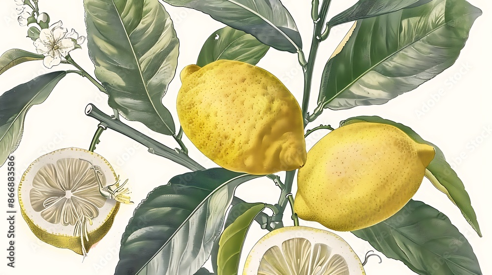 Educational chart on the Lemon Citrus limon detailing its yearround ...