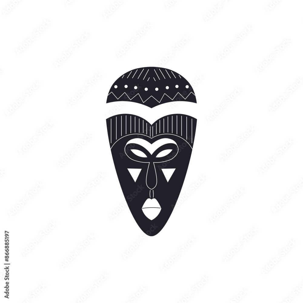 Vector illustration of black outline ethnic face mask of African tribes ...