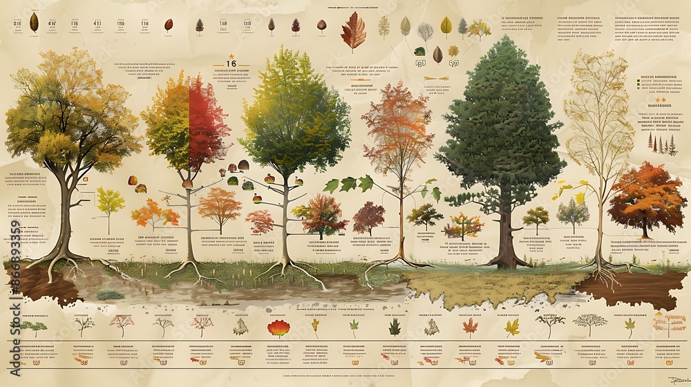 Educational chart lifecycle of Maple Tree Acer saccharum showcasing its ...