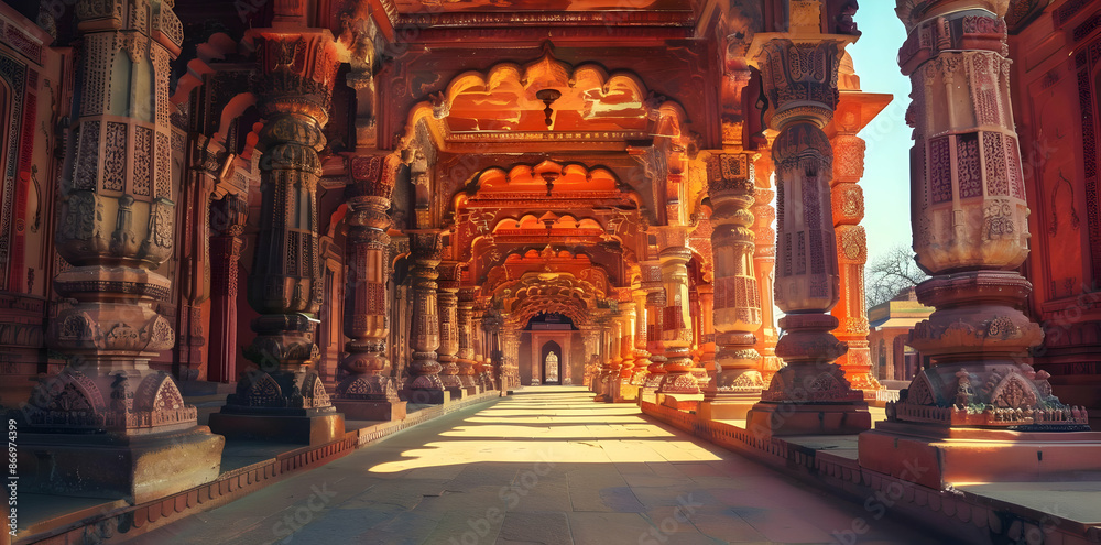 Intricate Stone Columns and Arched Ceiling in an Ancient Indian Temple ...