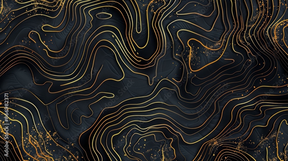 Topographic line map pattern background vector illustration with dark ...