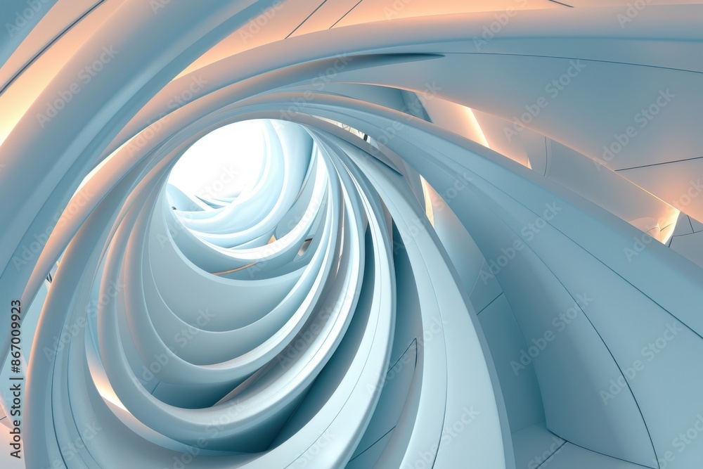 Futuristic white spiral architecture with a vanishing point. Modern ...
