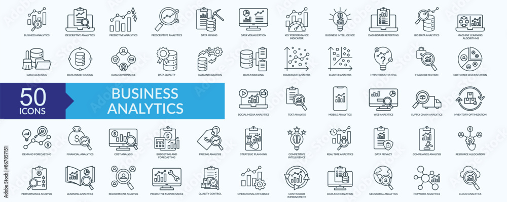 Business analytics icon collection set with data visualization, key ...