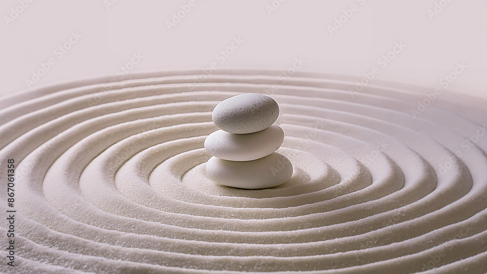 Japanese sand garden, zen garden meditation stone background with white ...