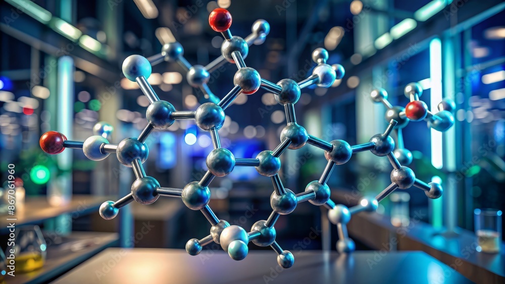 Molecular structure of dissociative ketamine on a dark blurred ...