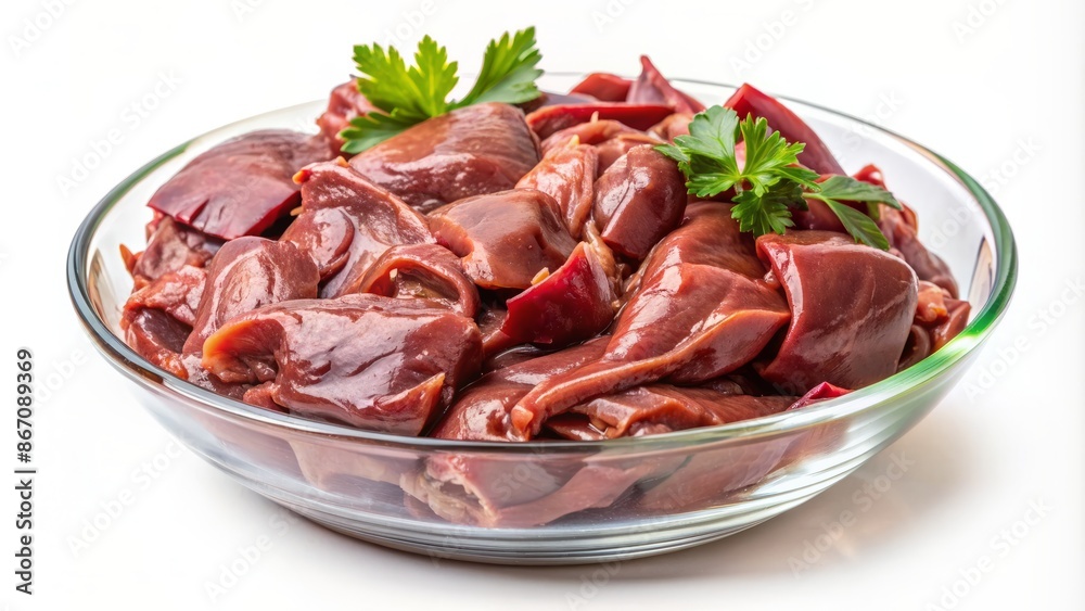Freshly cut uncooked chicken liver meat isolated on transparent ...