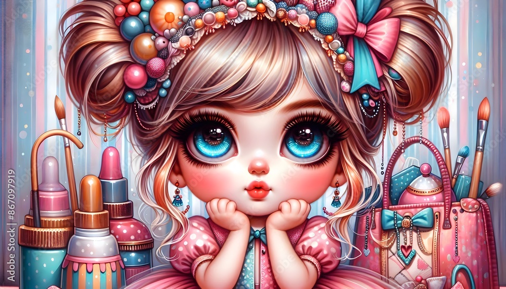 ilustración infantil, niña, chibi, animé, kawaii, ojos expresivos ...