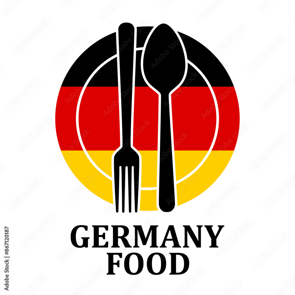 Germany Restaurant food logo. Flag symbol with plate spoon and fork ...
