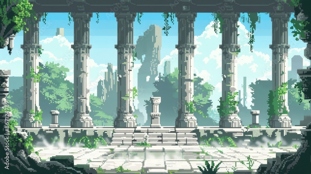 Pixel art game level background, 8 bit, landscape, arcade video game ...