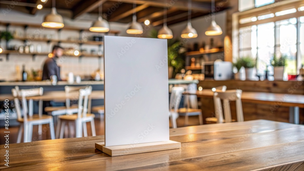 Empty white menu sign poster mockup on display paper lies on a clean ...