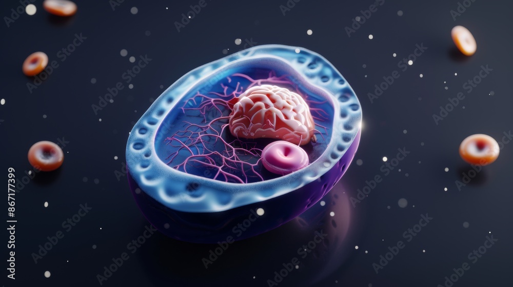 Eukaryotic cell structure with labeled nucleus, endoplasmic reticulum ...