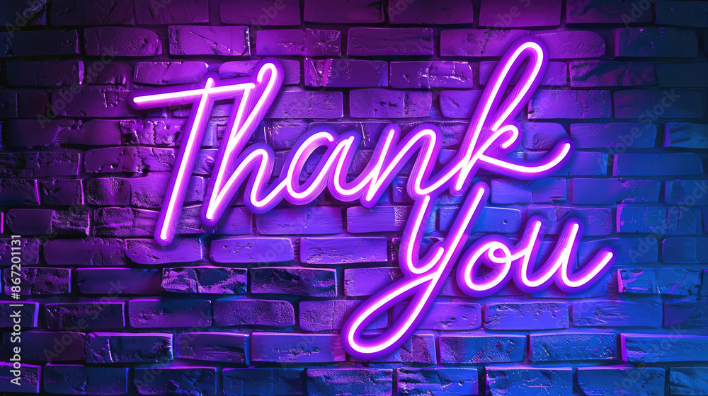Modern silver cursive "Thank You" shining in stylish neon on a chic ...