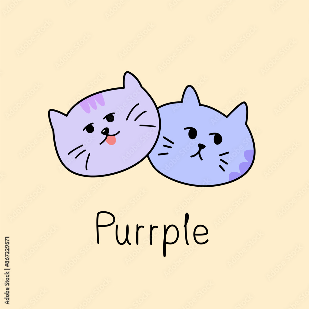 Cute purple cats doodled on pastel yellow background with quote ...