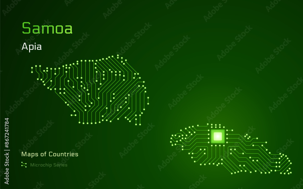 Samoa Map with a capital of Apia Shown in a Microchip Pattern. E ...