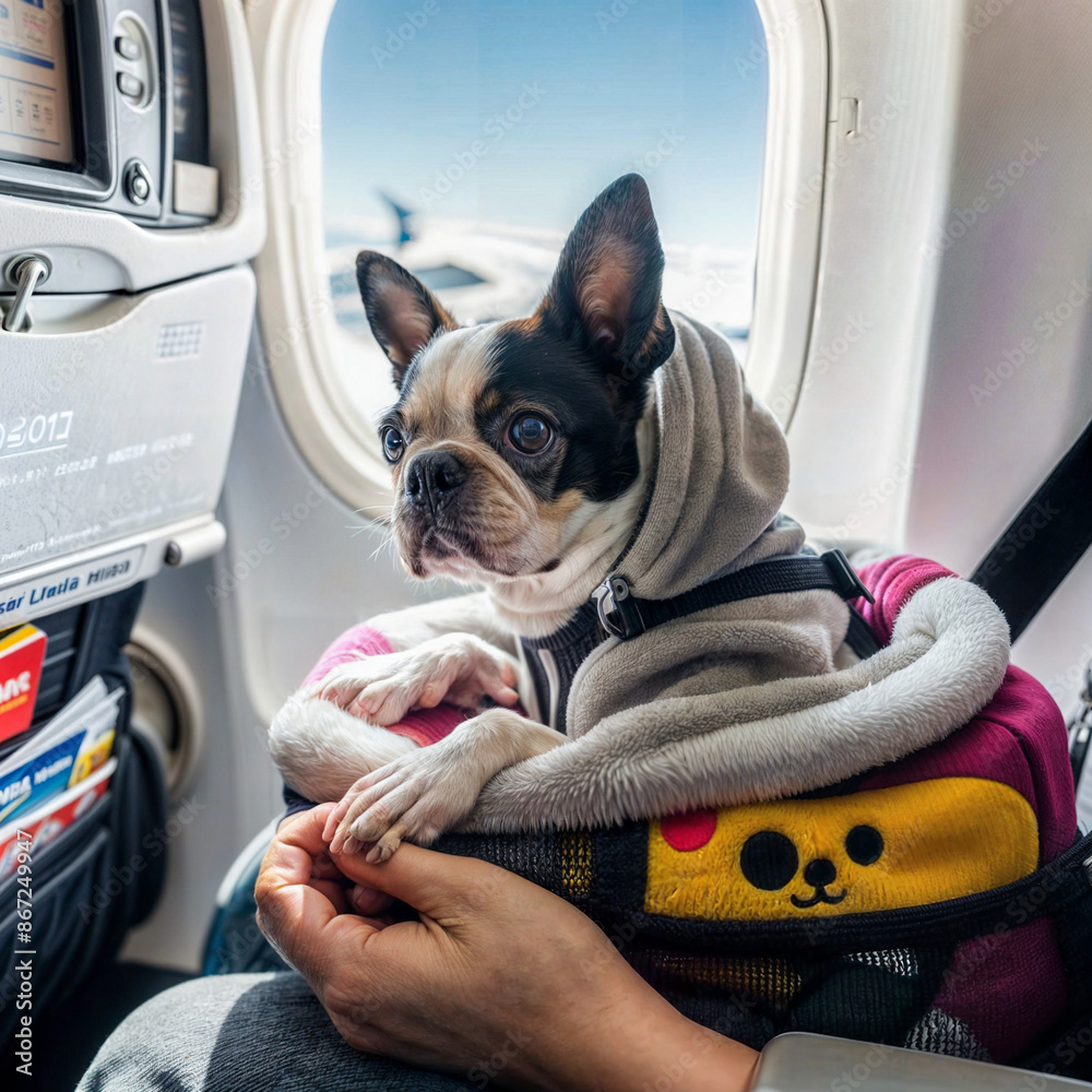 Safe transport of boston terrier breed dogs in a carrier on an ...