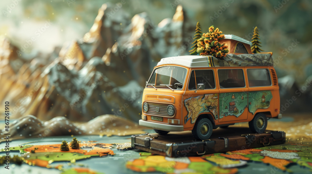 Digital Nomad Adventure Map A D world map in a travelers van with D ...