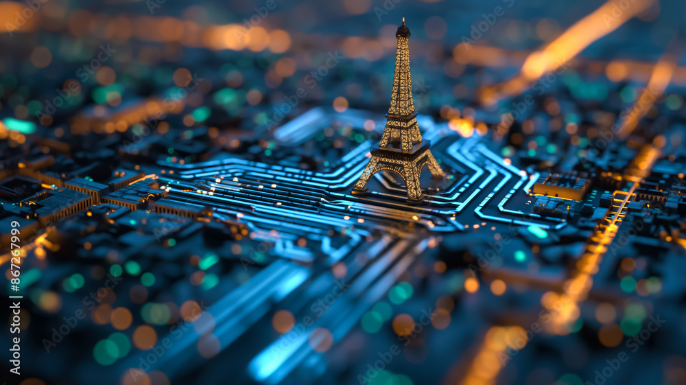 Dynamic semiconductor map merged with a radiant aerial view of Paris ...