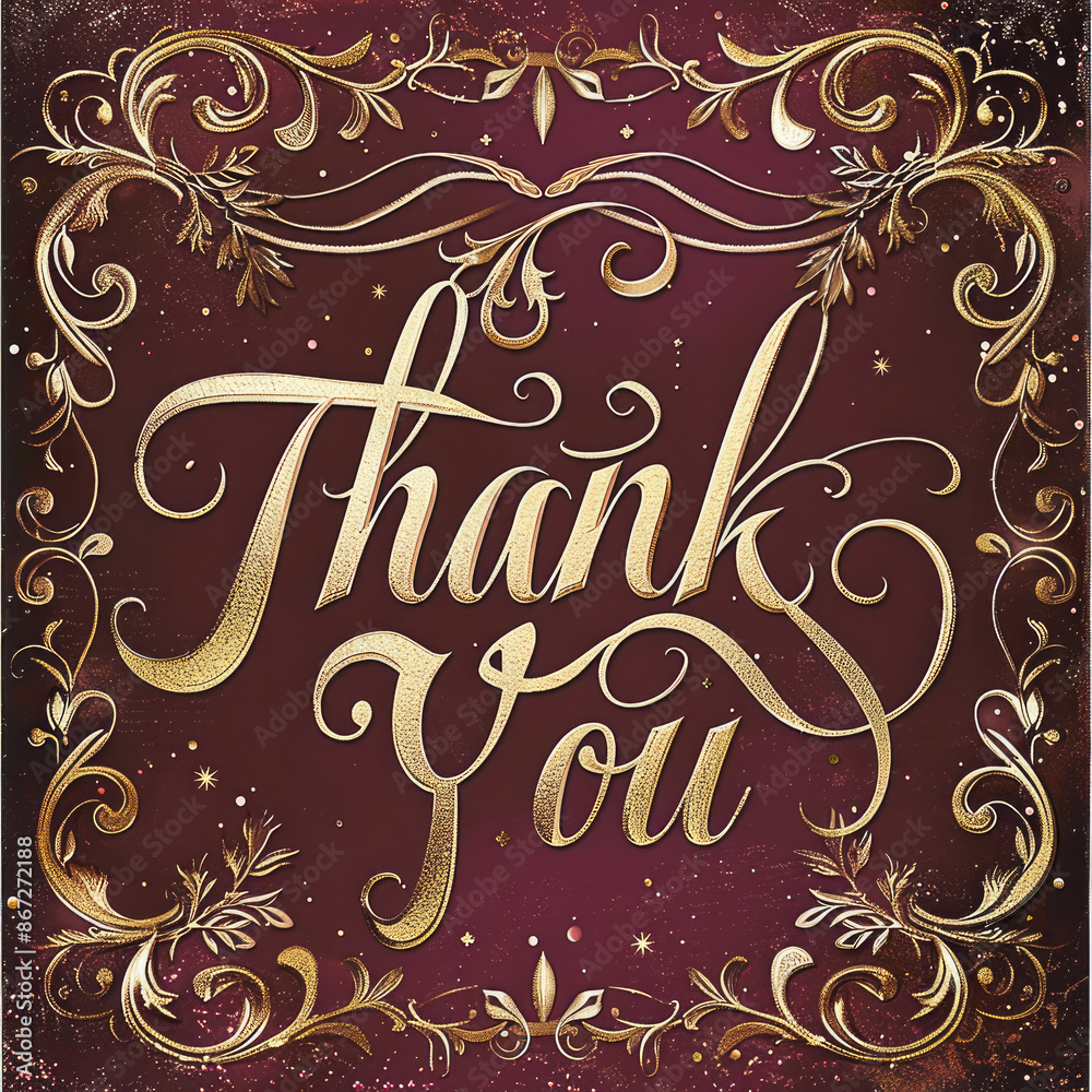 "Thank You" with an elegant gold script against a deep burgundy ...