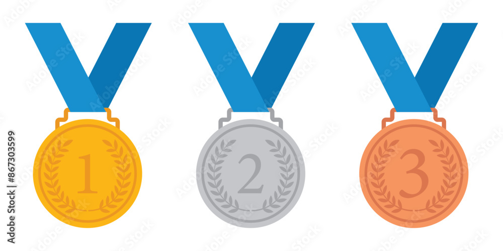 Gold silver and bronze medal with ribbon . first second and third place ...