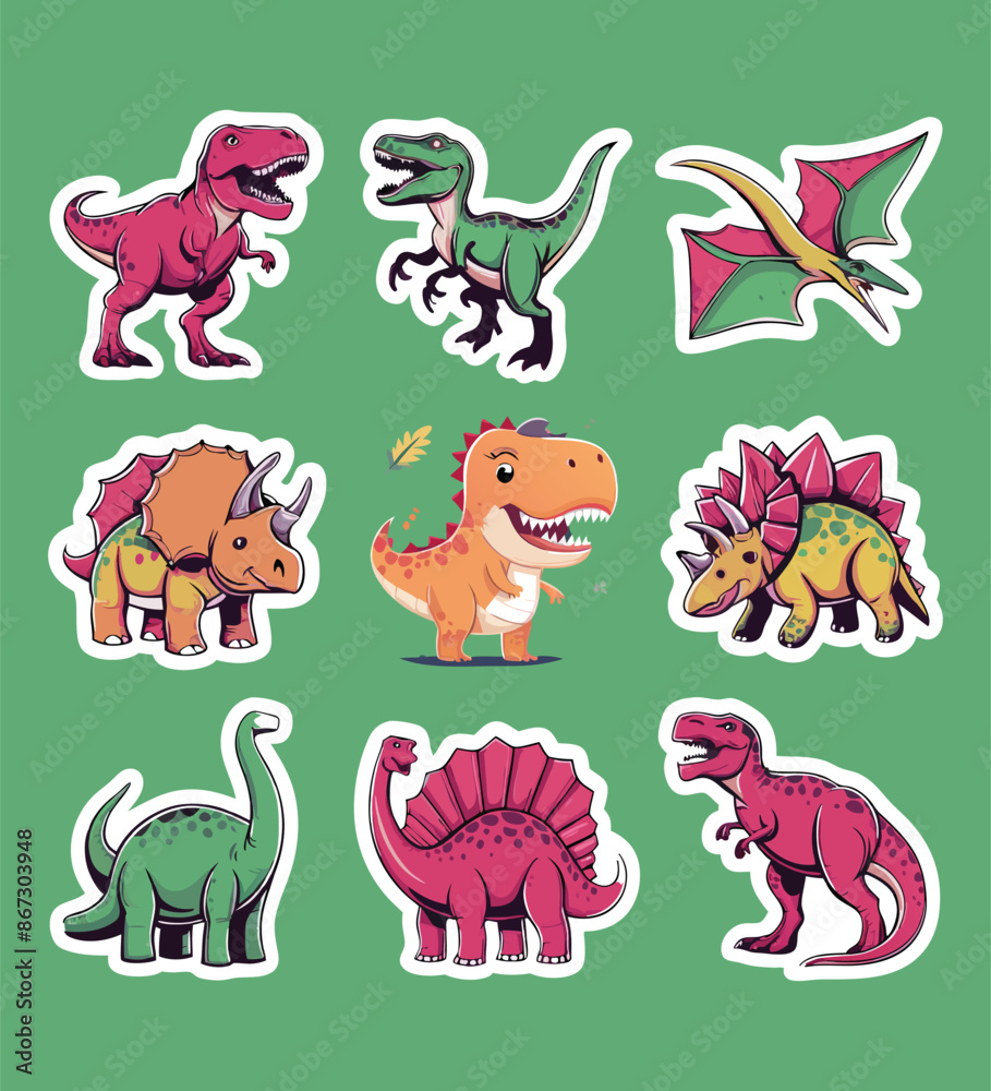 Cute dinosaurs printable stickers clipart vector illustration set Stock ...