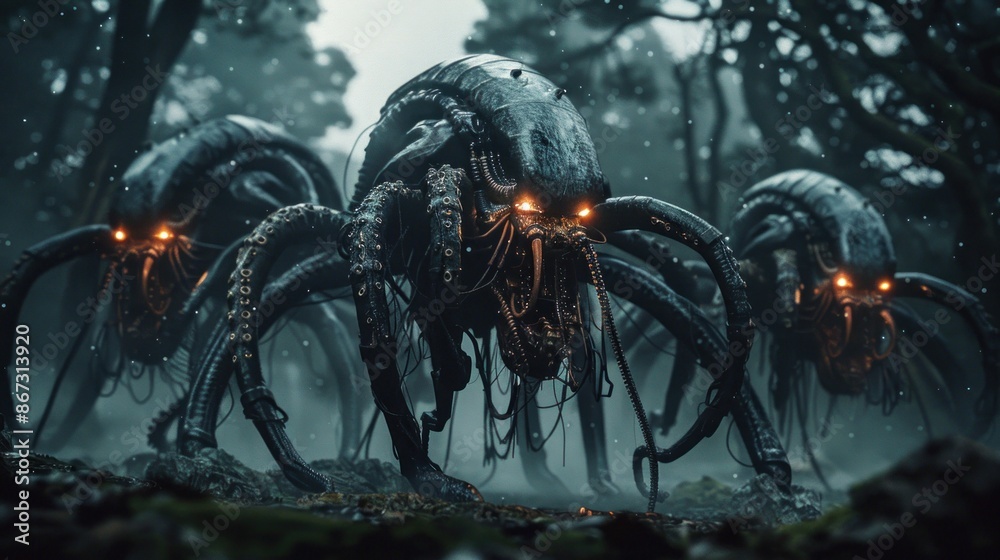 Monster spooky octopus alien many tentacles Background wallpaper AI ...