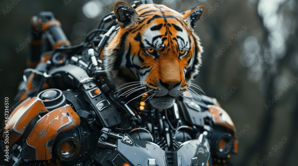 Muscular tiger animal cyborg robot model cyberpunk steel armor modern ...