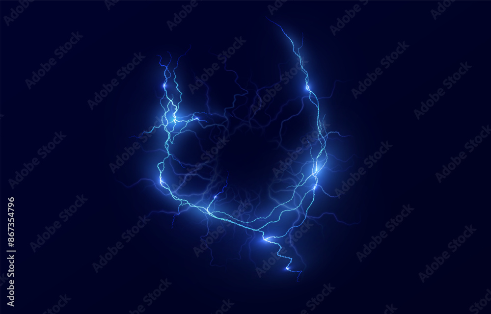 Light blue isolated vector lightning png. Realistic natural neon ...