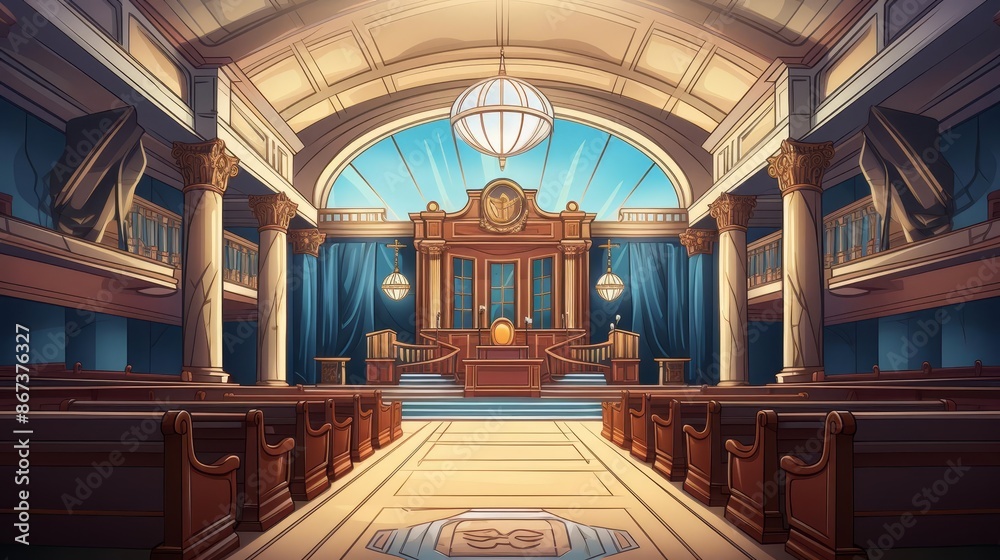 trial in session courtroom background flat design top view justice ...