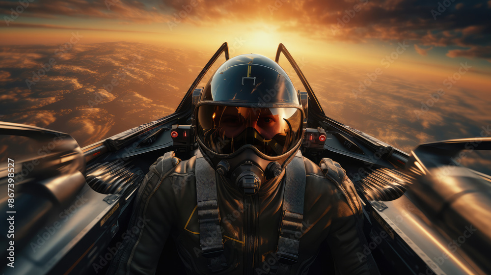 Pilot in flight. Pilot Wearing Mask And Helmet In Cockpit Of Fighter ...