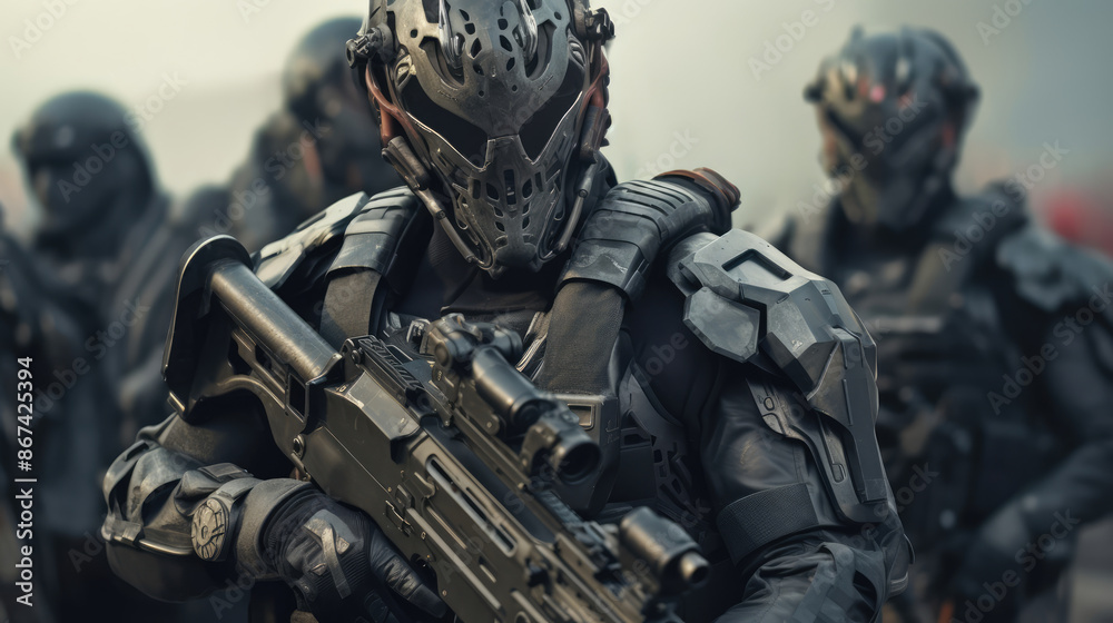 Group of elite special forces soldier equipped with battle armor and an ...