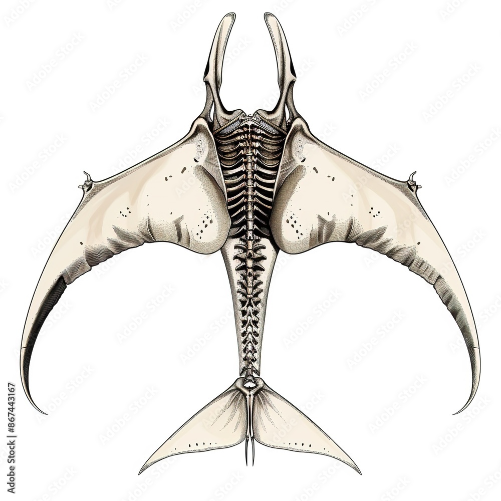 Manta Ray skeleton cartoon isolated whitebackground Stock Illustration ...