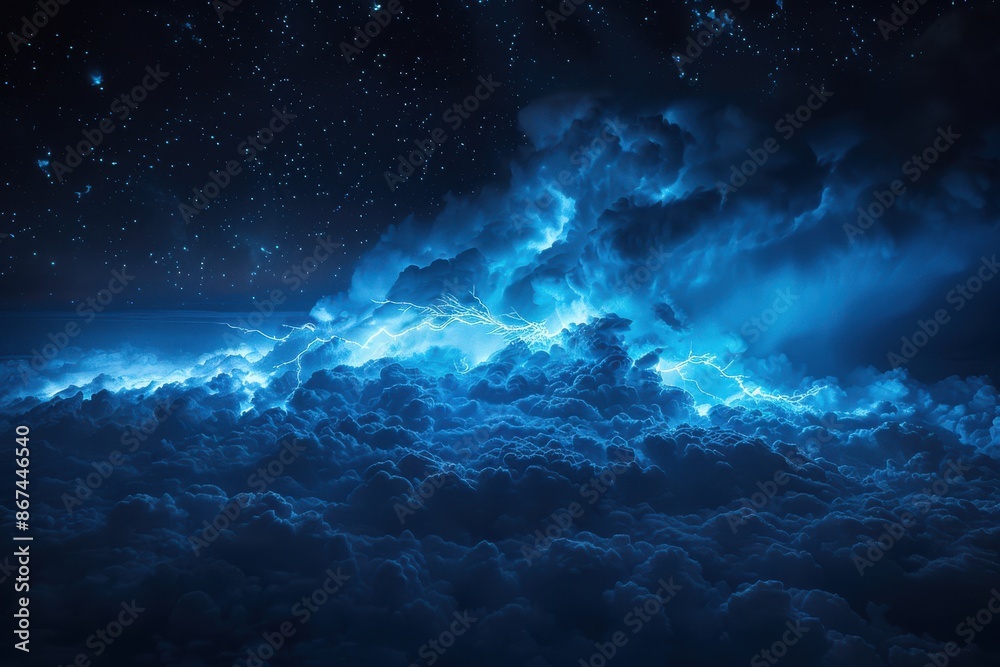 Blue Jet lightning phenomenon, electric blue bolts emerging from the ...
