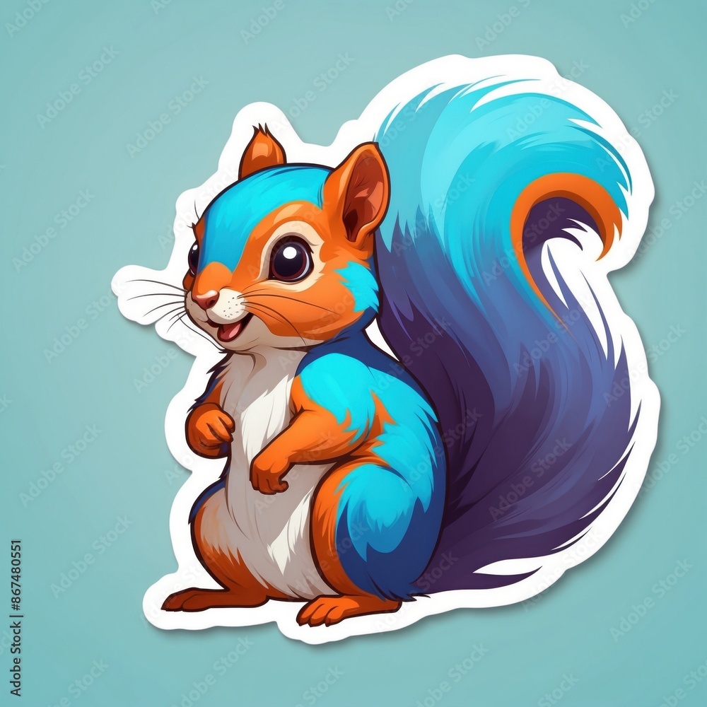 Sticker of a sweet baby squirrel in 3D cartoon style with dynamic ...