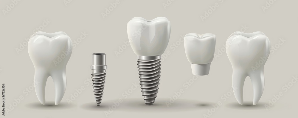 Diagram showing natural teeth alongside dental implants, highlighting ...