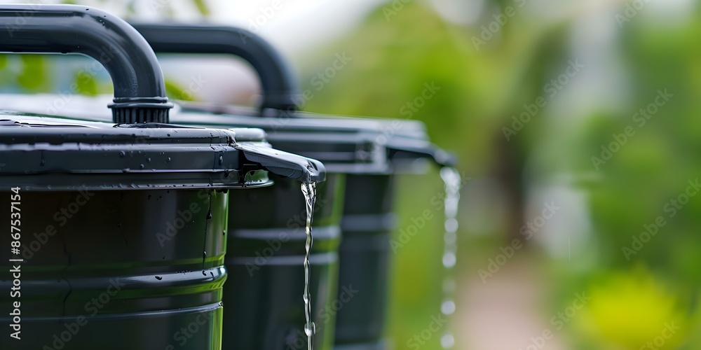Closeup of rainwater harvesting system for sustainable cos. Concept ...