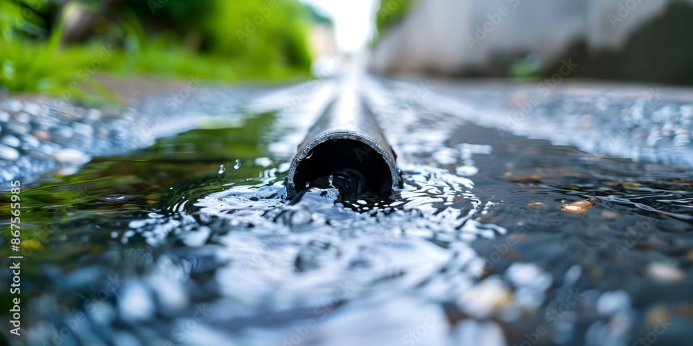 In-depth examination of rainwater overflow pipe connecting to drainage ...