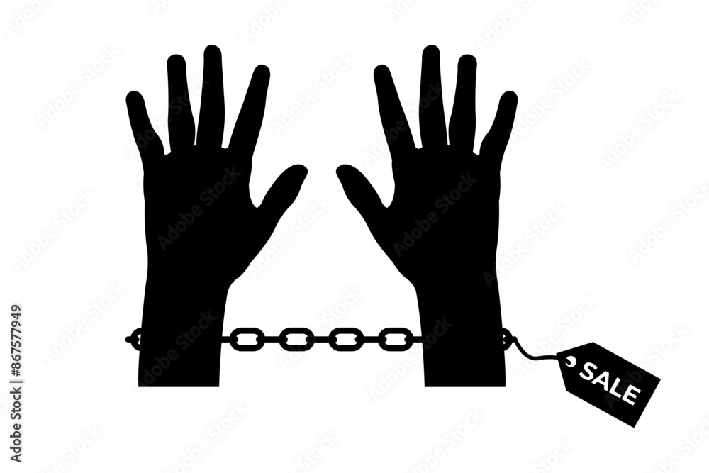 Vector illustration of slave hands tied with chains silhouette on ...