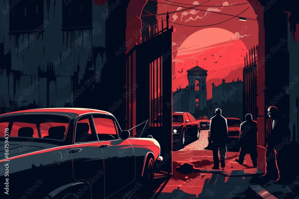 Italian mafia lifestyle aesthetic flat illustration - mobsters, vintage ...