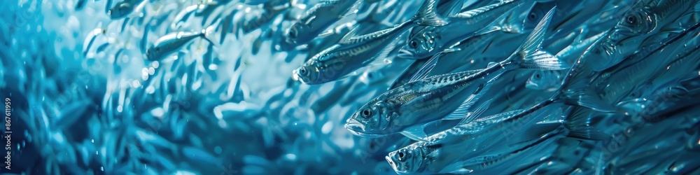 Ocean Fishing Photo. Underwater Scene with Large School of Scad Fish in ...