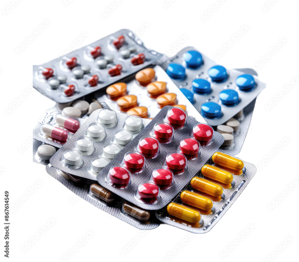 Medicines, capsules different tablets stock isolated on transparent ...